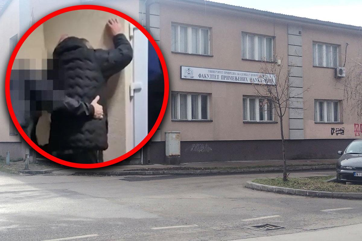 Kurir ispred Fakulteta primenjenih nauka u Nišu nakon hapšenja osnivača ...