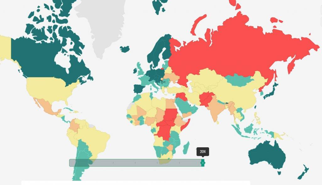 OVO JE MAPA ZEMALJA PO MIROLJUBIVOSTI: Pogledajte na kom smo mi mestu ...